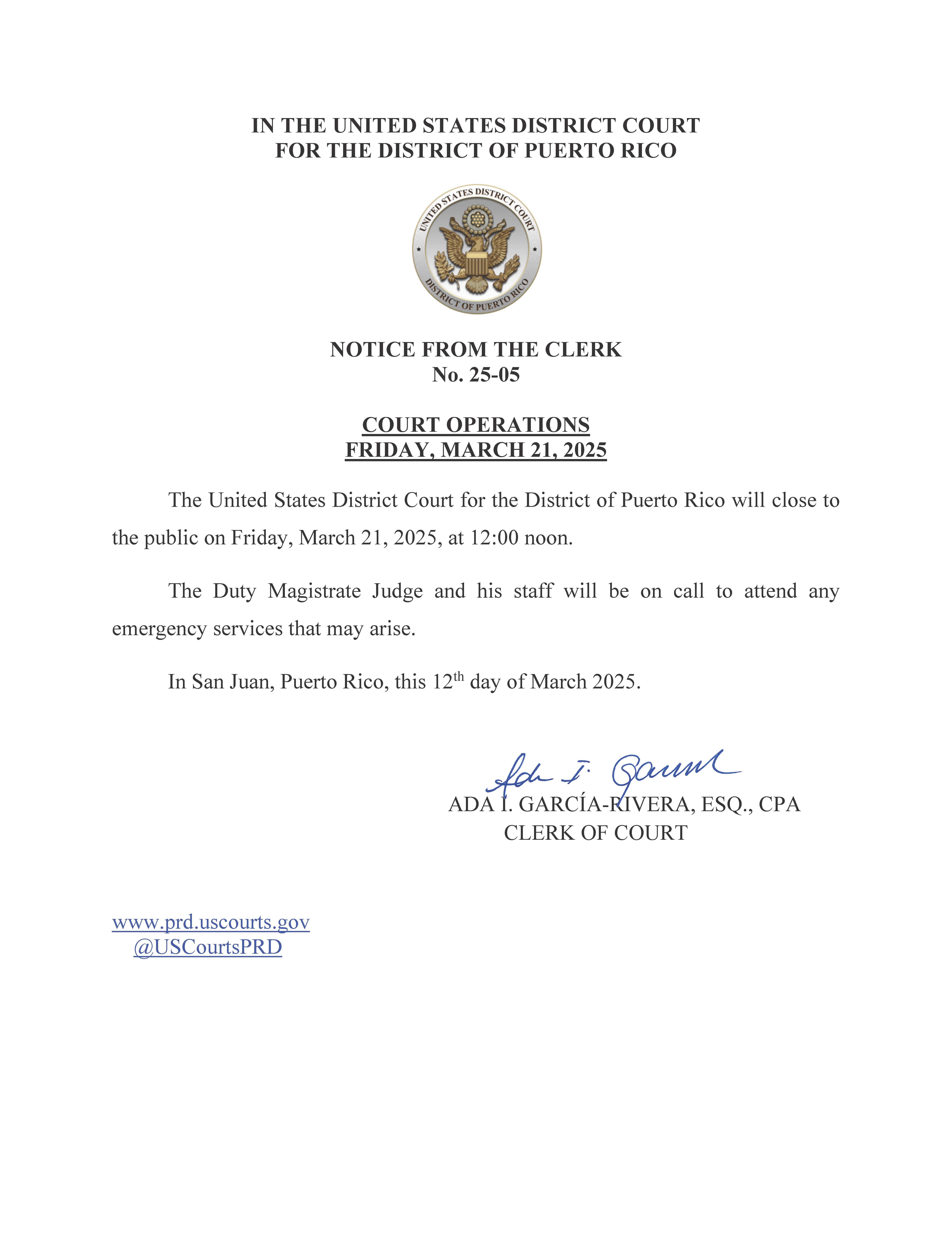 News & Announcements | District of Puerto Rico | United States District ...